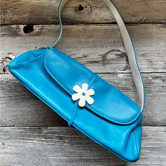 Bags | 9s Blue Leather Flower Purse | Poshmark